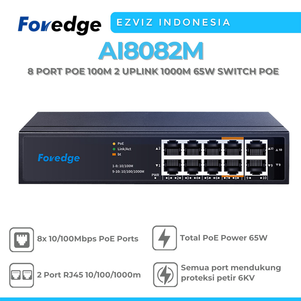 Foredge AI8082M 8 PORT POE 100M 2 UPLINK 1000M 65W SWITCH POE | Shopee Philippines