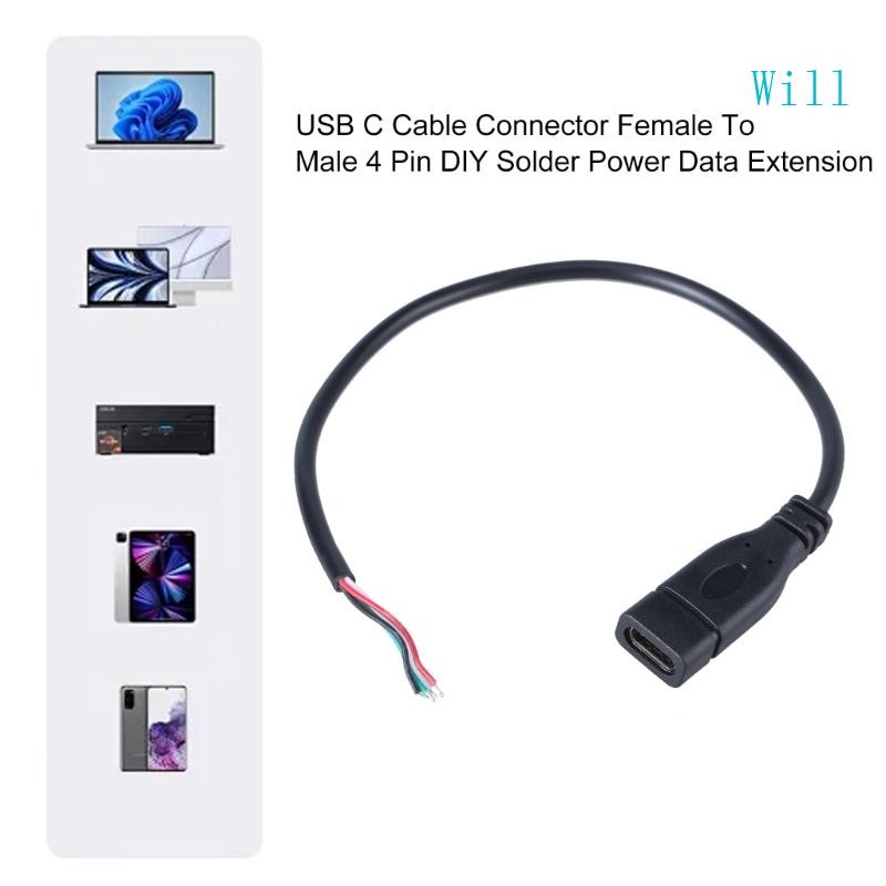 Will USB C Data Cable Type C Female Connector to 4Pin Solderable Power ...