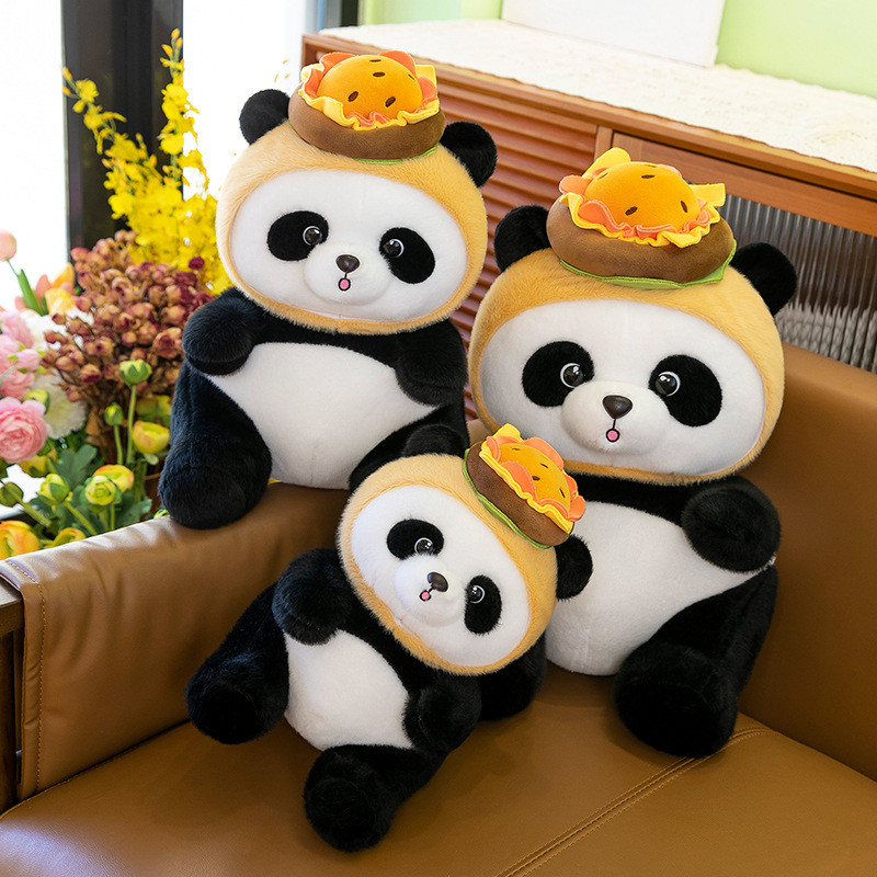 Cartoon Hamburger Panda Doll Head Cover Fun Giant Panda Plush Toy ...