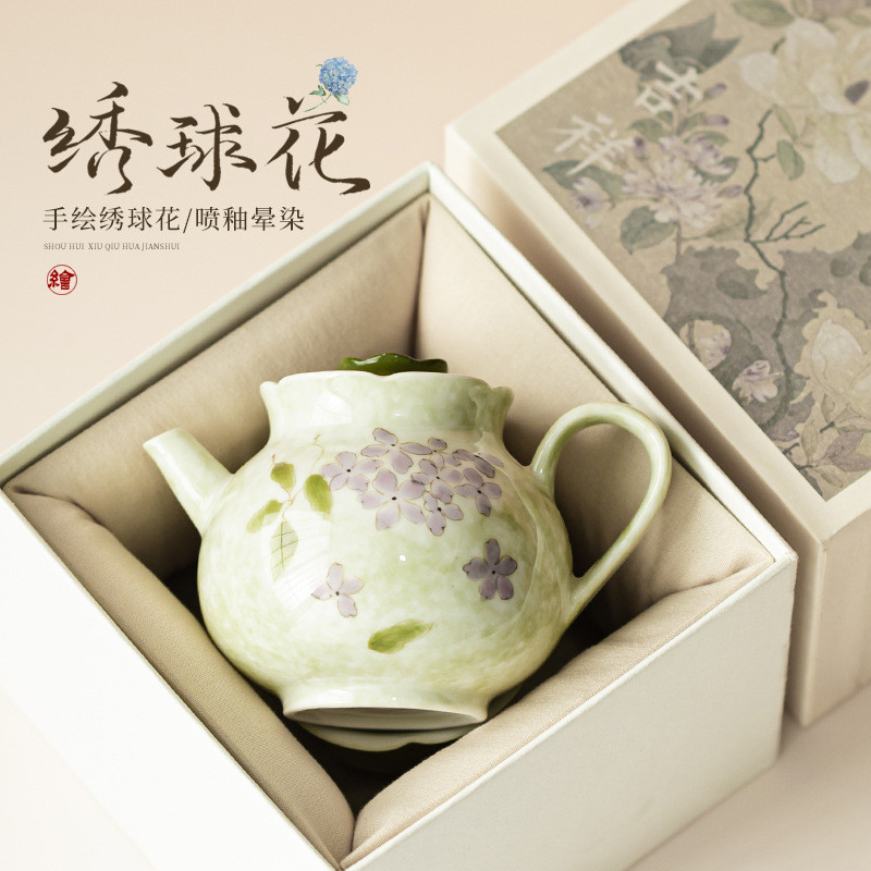 Hand-Painted Hydrangea Teapot Household Ceramic Kung Fu Tea Set Single ...