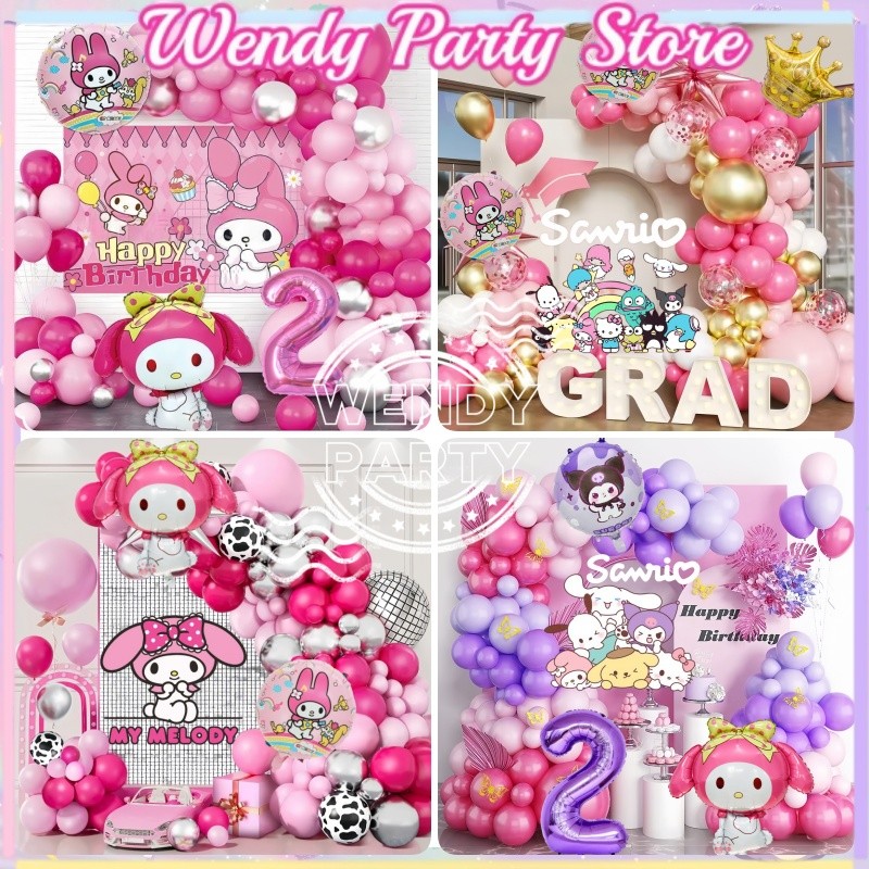 Cartoon Sanrio Cute Kuromi My Melody Cinnamoroll Foil Balloon Garland ...