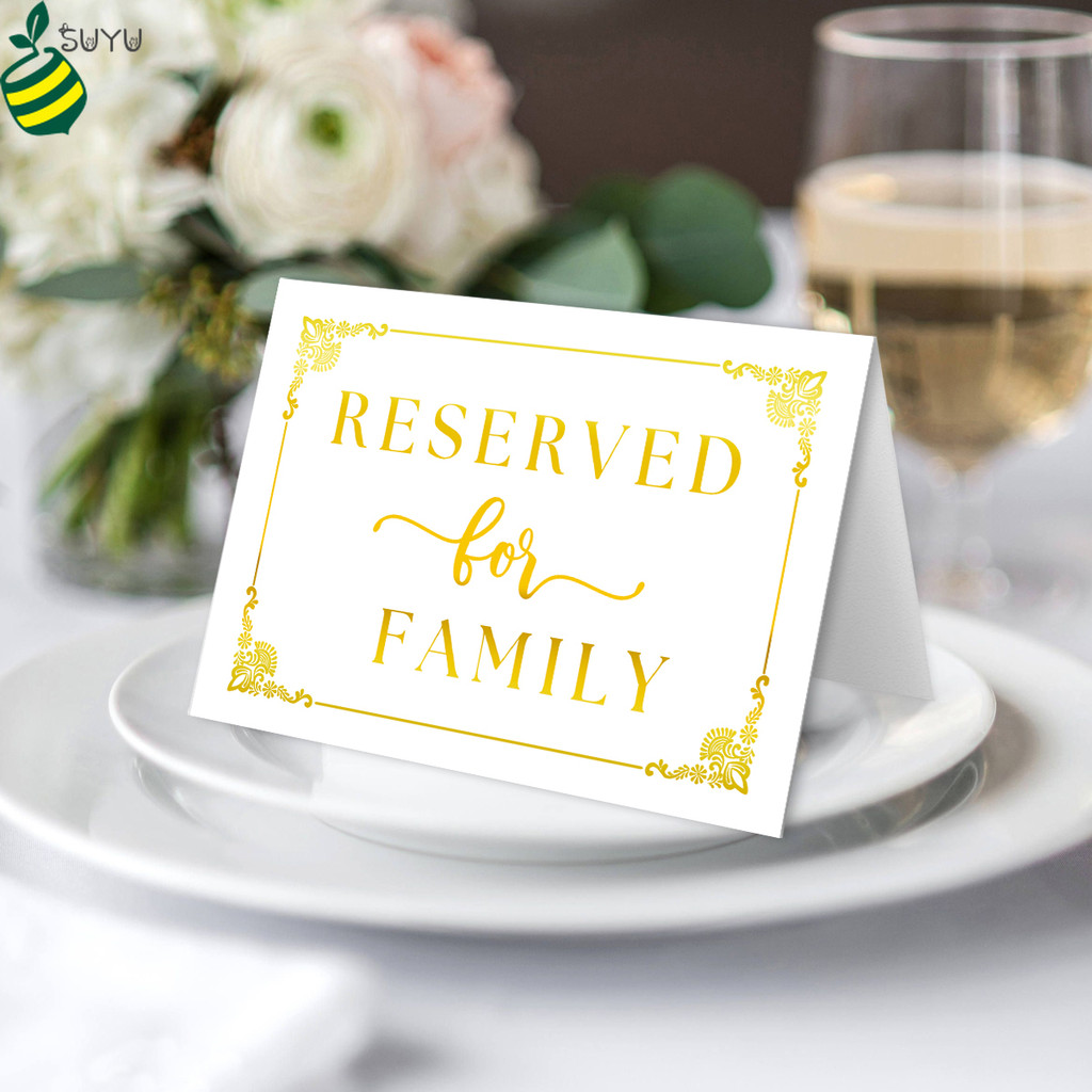10PCS Reserved Signs, Gold Foil Tented Table Place Cards for Wedding ...