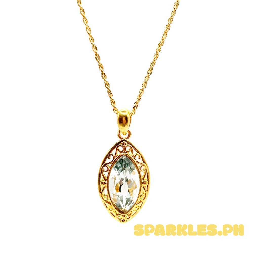18k Saudi Gold Set Oval Topaz HOLLOW + Rope Chain 20" | Shopee Philippines