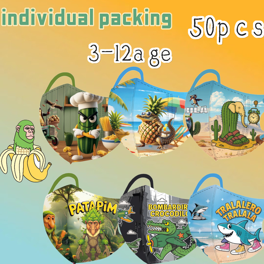 Bombardiro Crocodilo Children's 3D Mask 3-12 Year Old Disposable ...