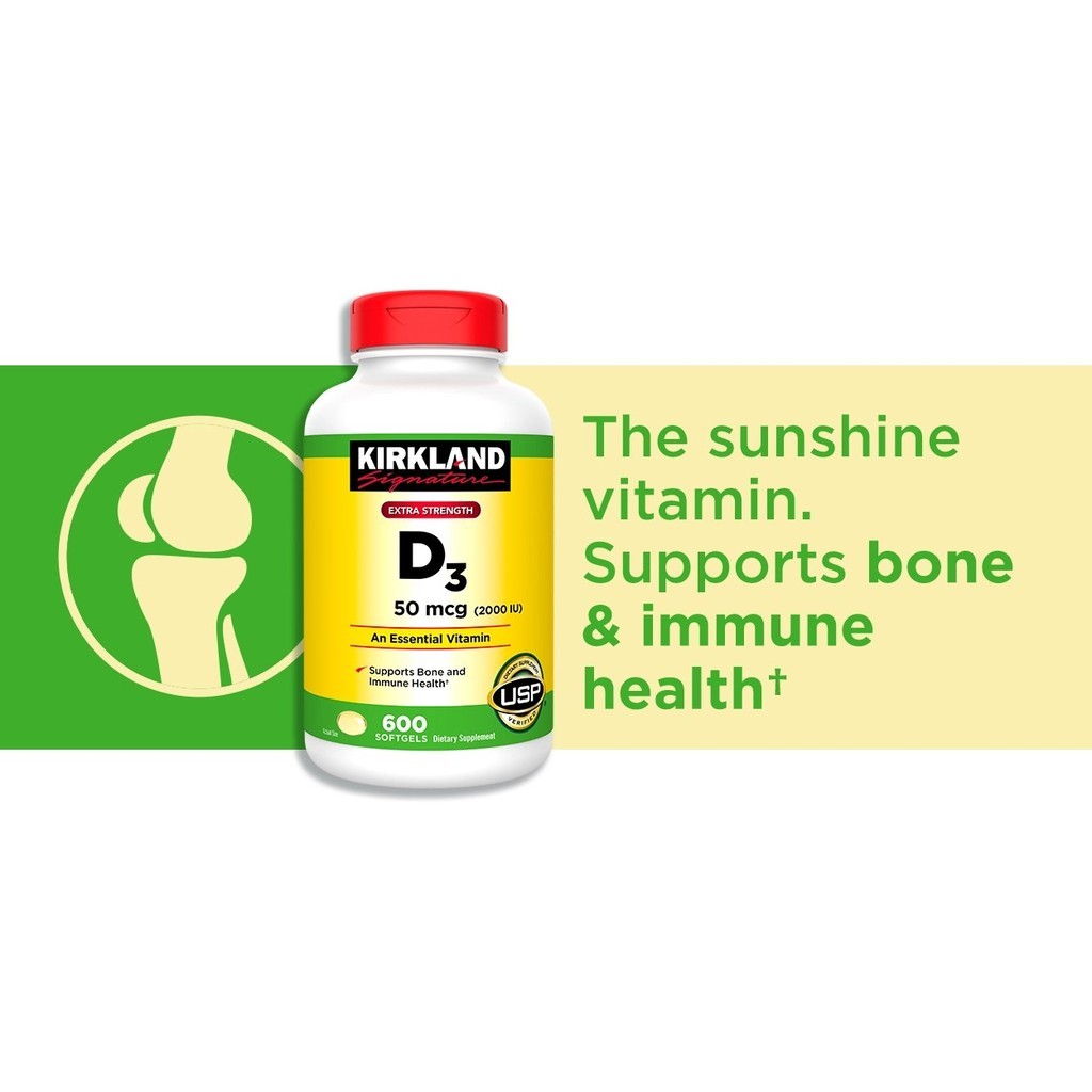 Kirkland Signature Extra Strength D3 50 mcg. 2000 IU (600Softgels ...