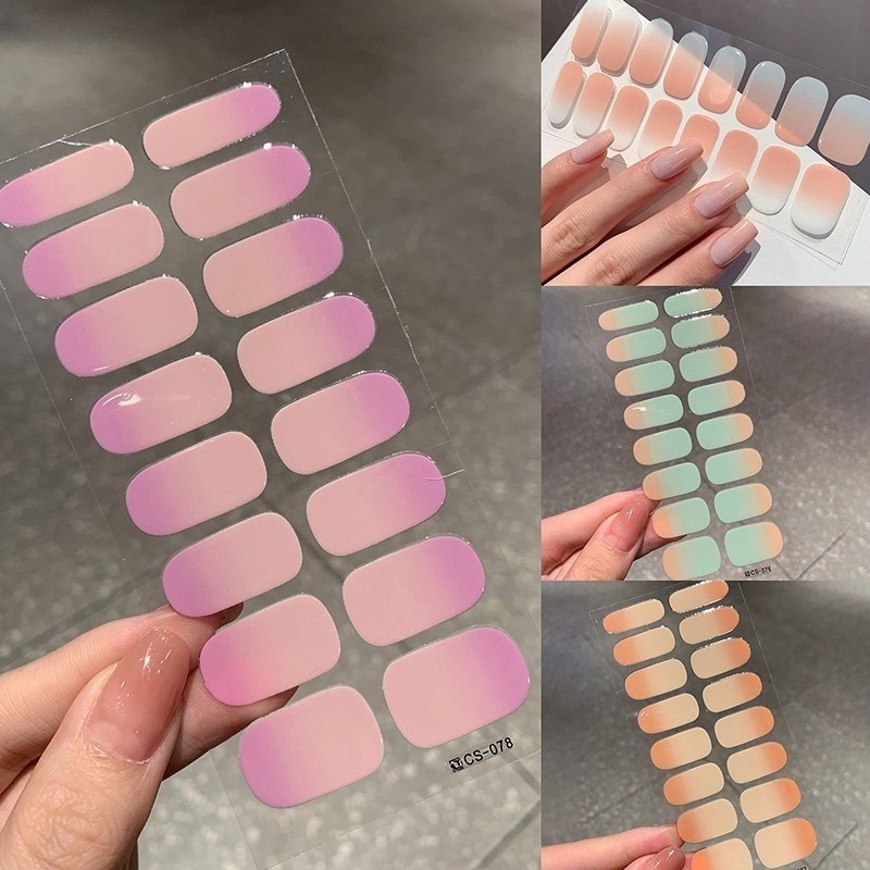 1/2Sheet Semi-cured Gel Nail Sticker Gradient Color Normal Nail Sticker ...