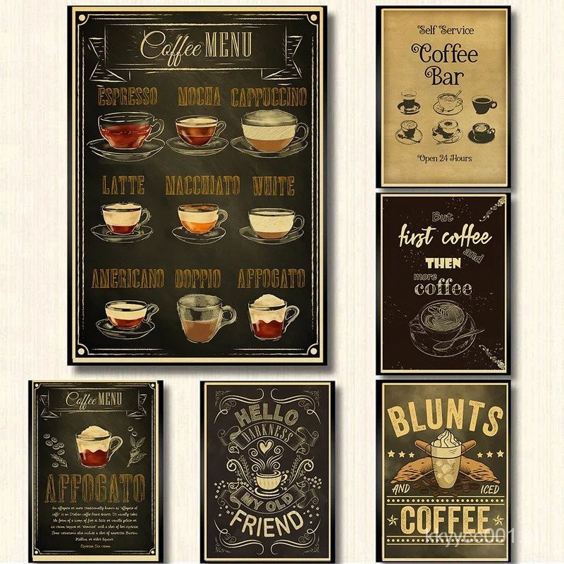 Coffee Menu Poster Painting Retro Kraft Paper Picture Coffee Shop ...