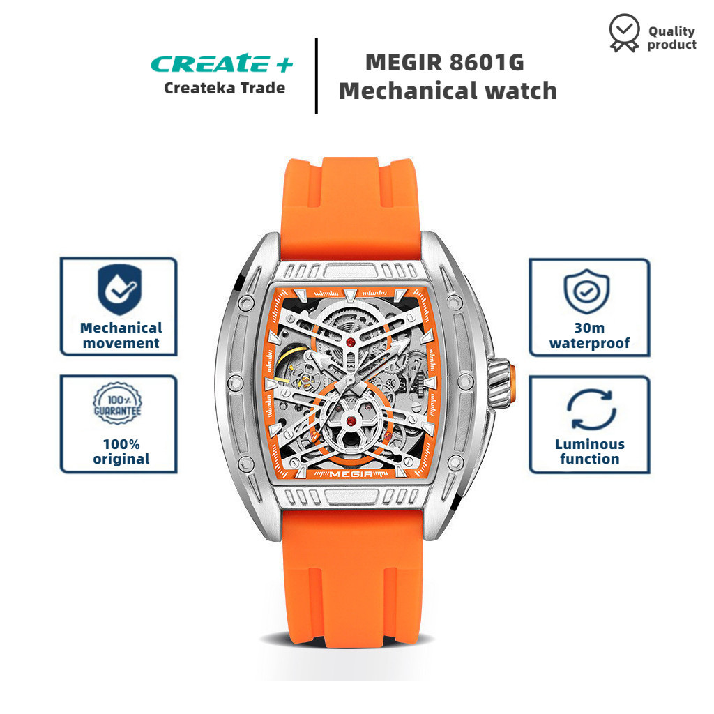 MEGIR 8601G barrel type watch for men waterproof hollow out automatic ...