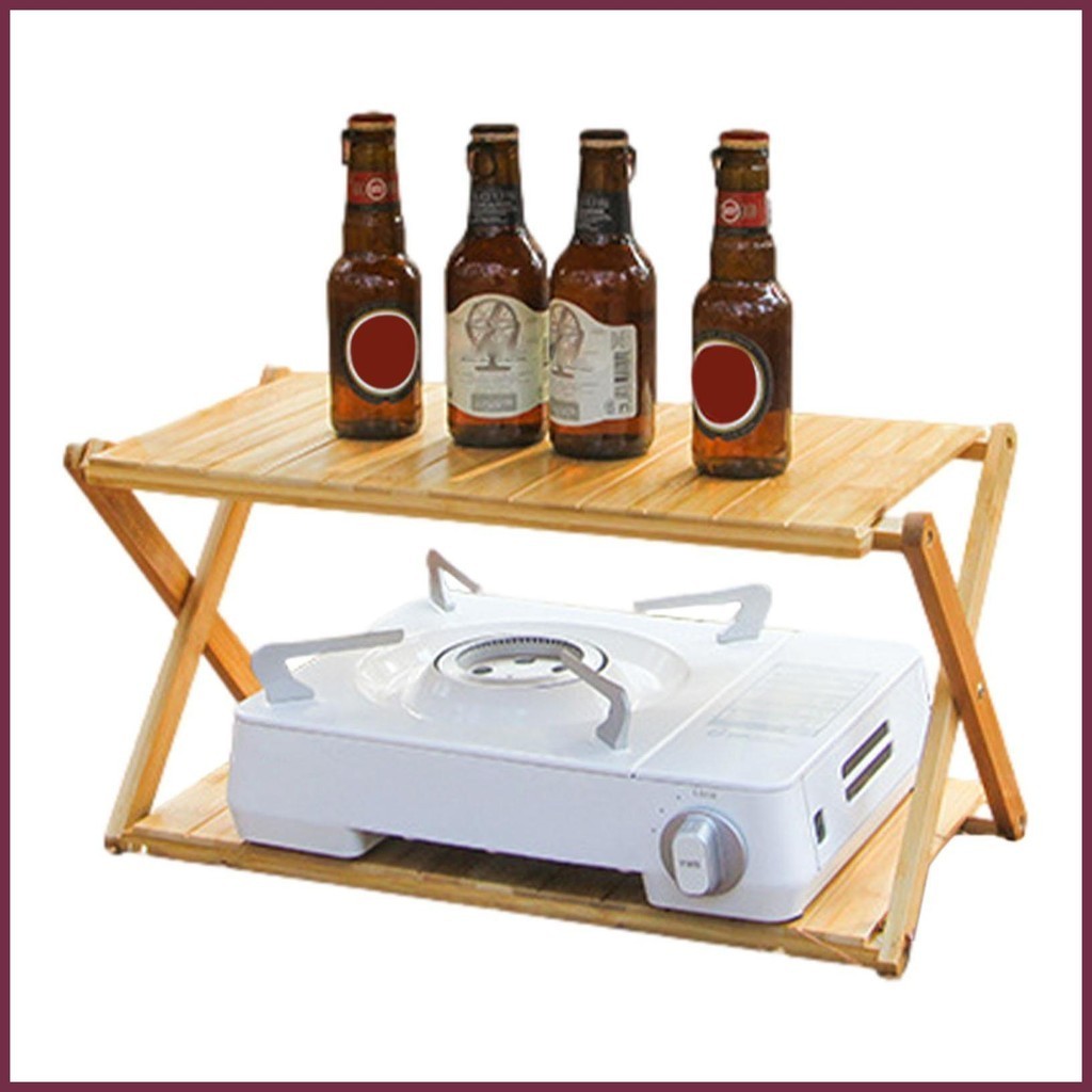 Folding Tabletop Shelf Display 2-Tier Heavy Duty Wood Display Rack ...