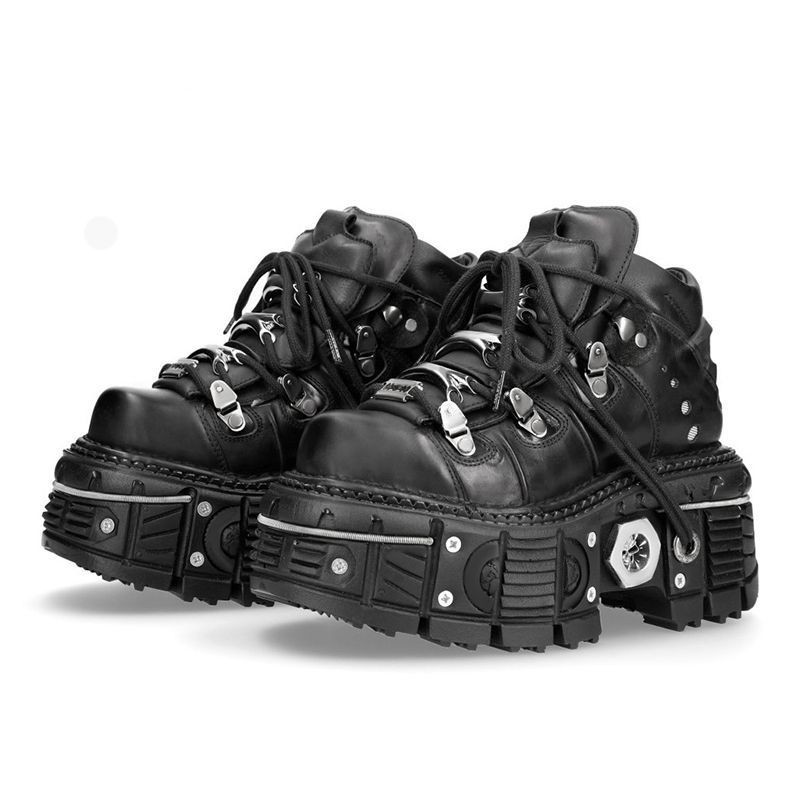Retro Spanish Tank Bottom Metal High-Top Shoes Platform Leather Shoes ...