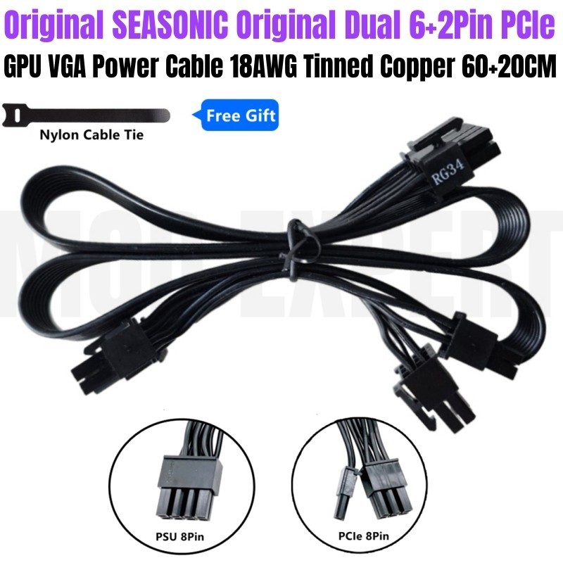 Original PSU 8Pin to Dual 8Pin 6+2Pin PCIe VGA Graphic Card Power Cable ...