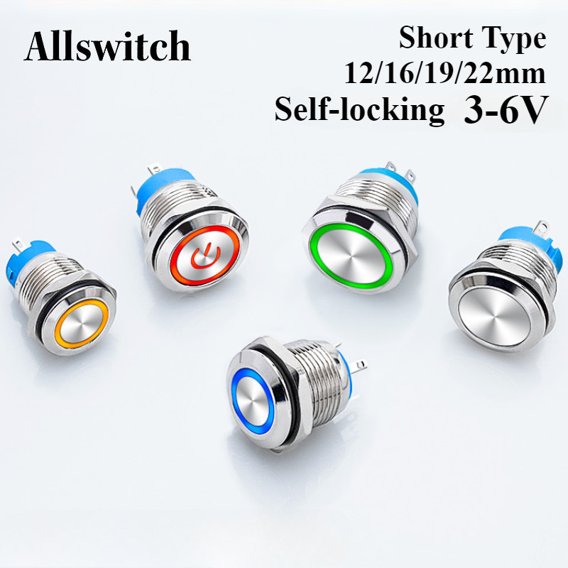 Metal Push Button Switch 3V 5V 3-6V 3A 4Pin Self-locking Short Type LED ...