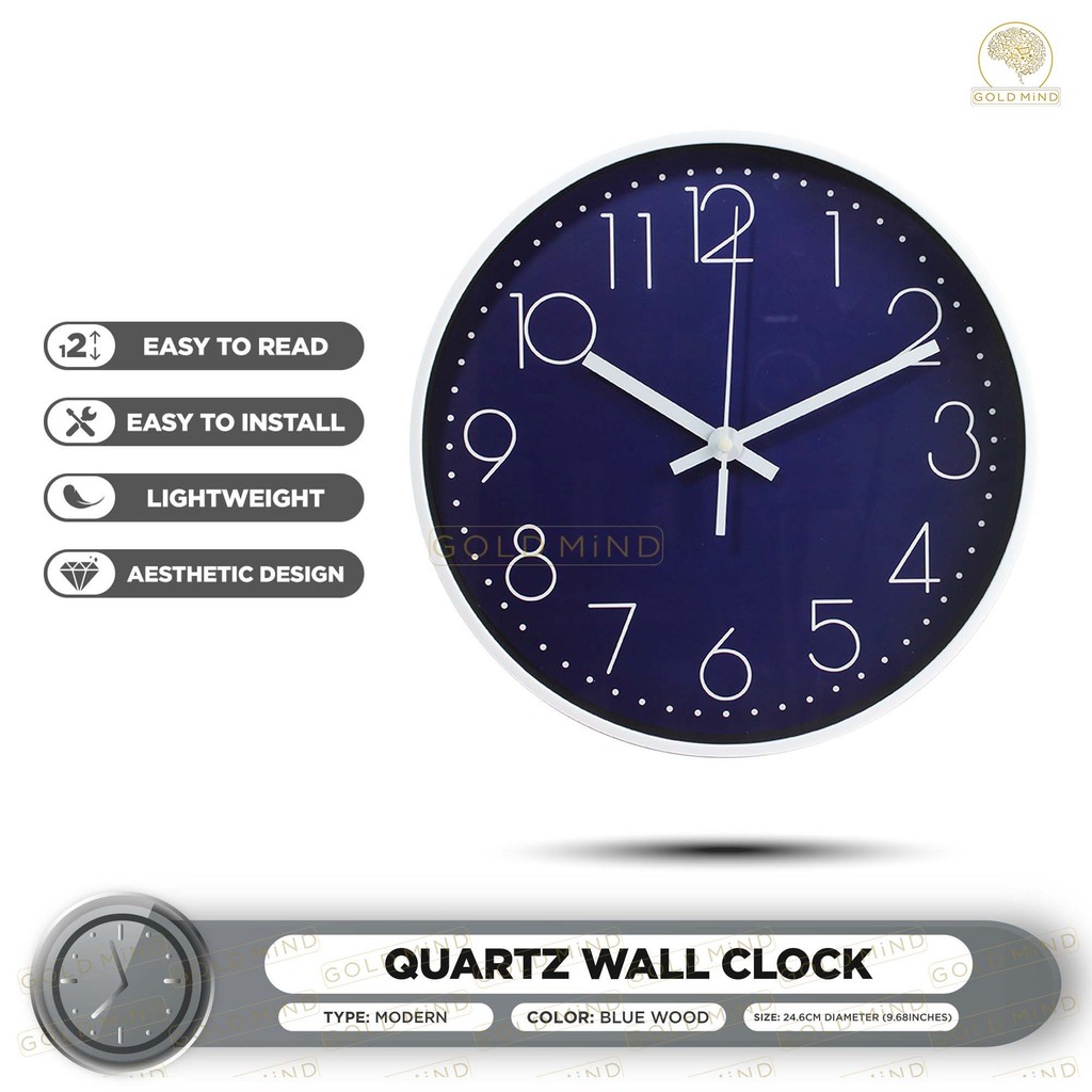 Quartz Wall Clock 25cm Ø (10 inches) Essential Design - Gold Mind ...