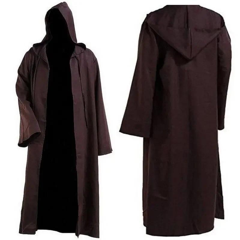 Men Soft Star War Robe Jedi Hooded Black Brown Cloak with Hat Halloween ...