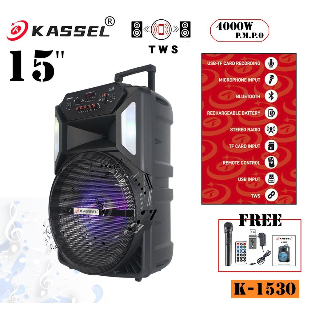 KASSEL 15" Inches Bluetooth Trolley Speaker With Party Light FREE ...