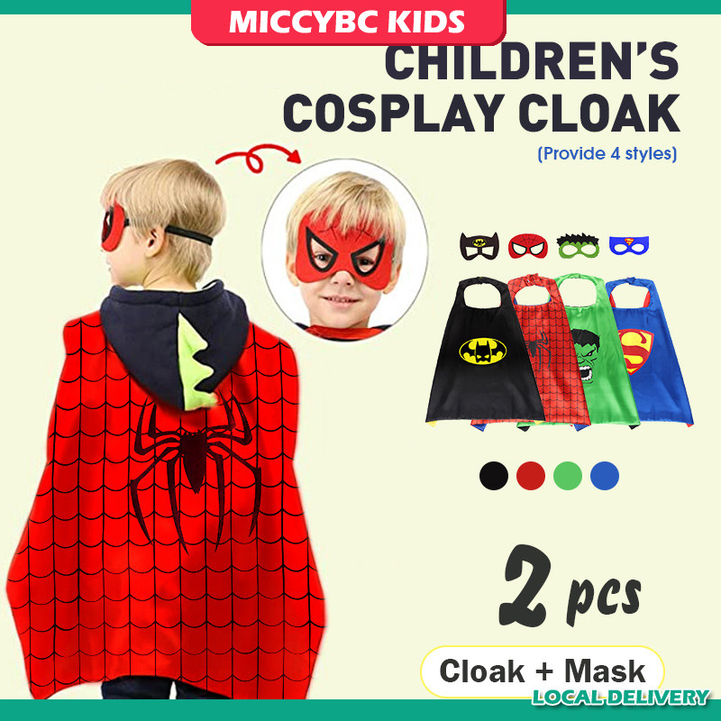 [Local Delivery] 2-8Y Kids Mask+Cape Set Hulk Spiderman Superman Batman ...