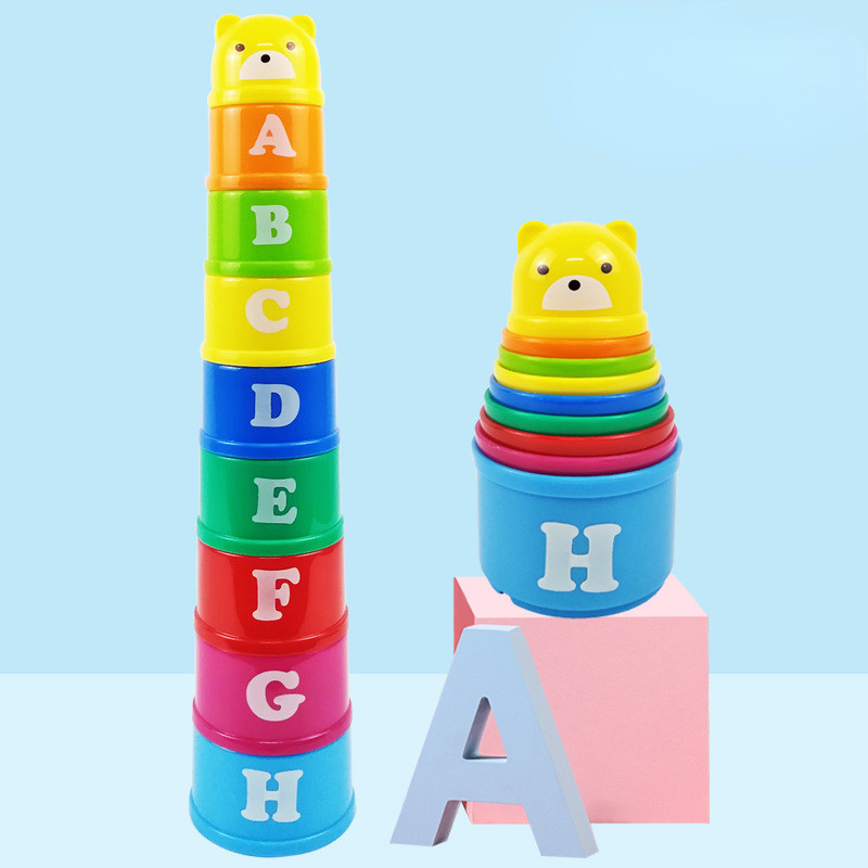 Cartoon Early Educational Learning Color Number Baby Toys Stacking Cup ...