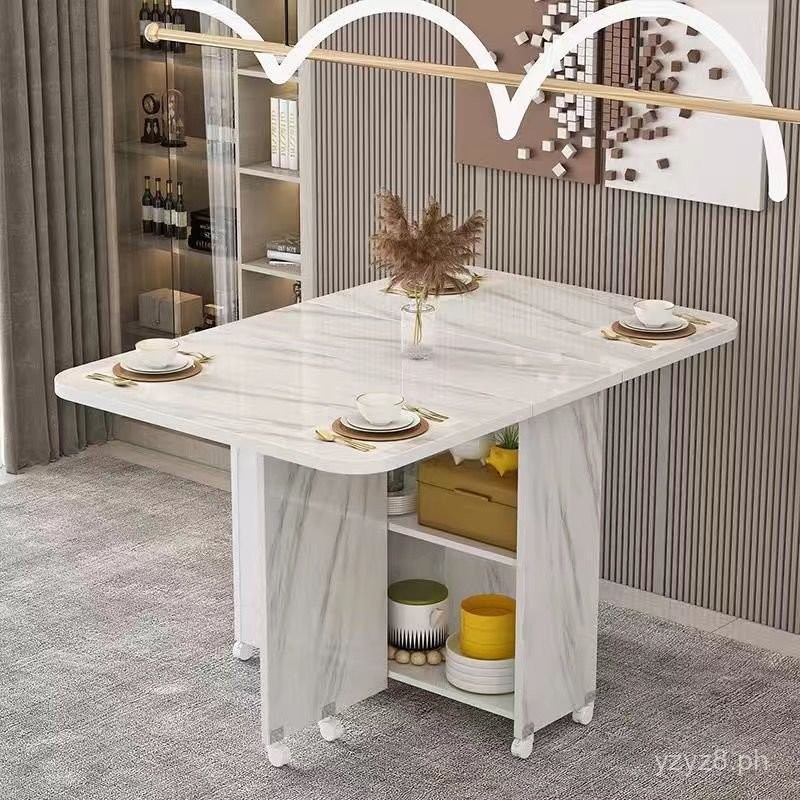 Folding Dining Table Small Apartment Household Portable Simple Rental Room with Wheels ...