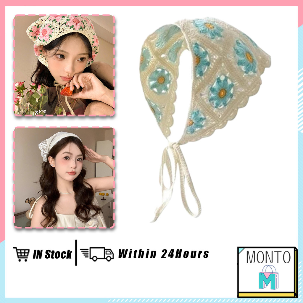 Summer Head Scarf Head Turban Crochet Flower Headband Triangle Turban ...