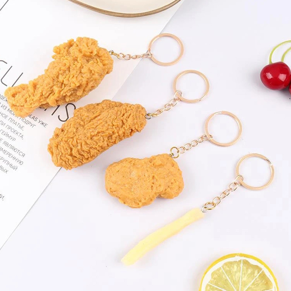 Fashion Simulation Food Keychains Creative Fried chicken Shape Keyring ...