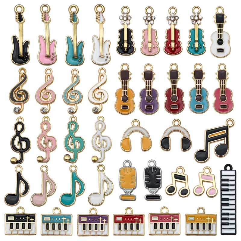 [Color Musical Instrument Charm] Guitar Violin Piano Notes Alloy ...