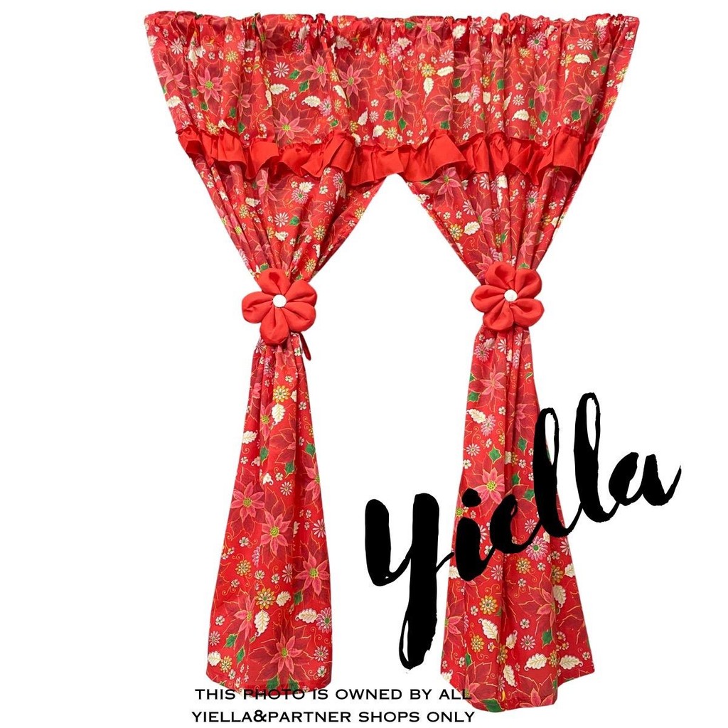 2 Flower Tie and 1 Biyak na Kurtina sa Bintana Pamasko (Red Xmas Flower ...