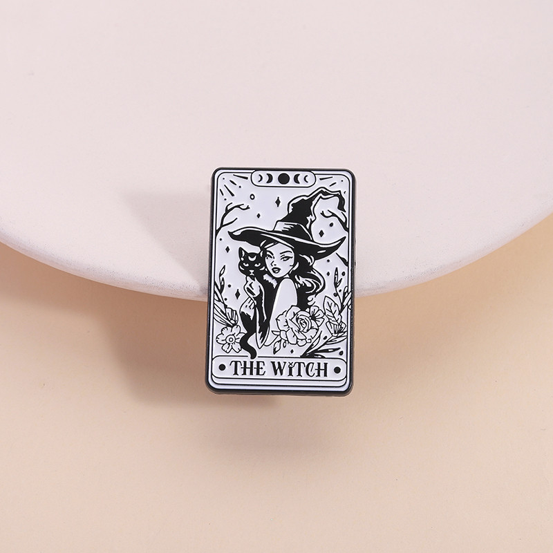 Cat Witch Enamel Brooch Creative Tarot Card Mysterious Metal Badge ...