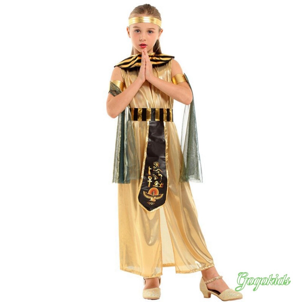 Egyptian Princess Costume for Girls Golden Halloween Masquerade Dress ...