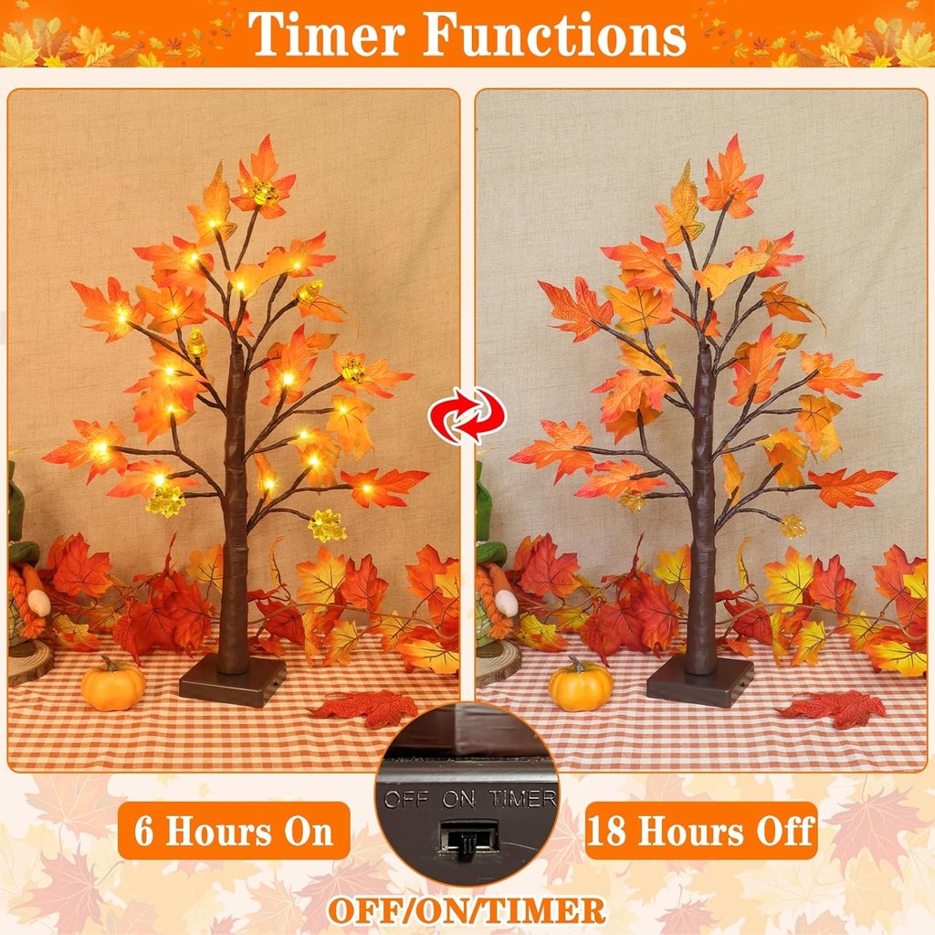 Timer - Fall Decorations for Home, 2 Pack 24''/2FT Lighted Fall Tree ...