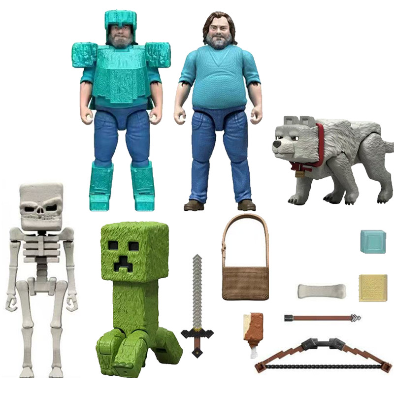 For Minecraft Toys Steve Action Figure Wolf Skeleton Creeper Model ...
