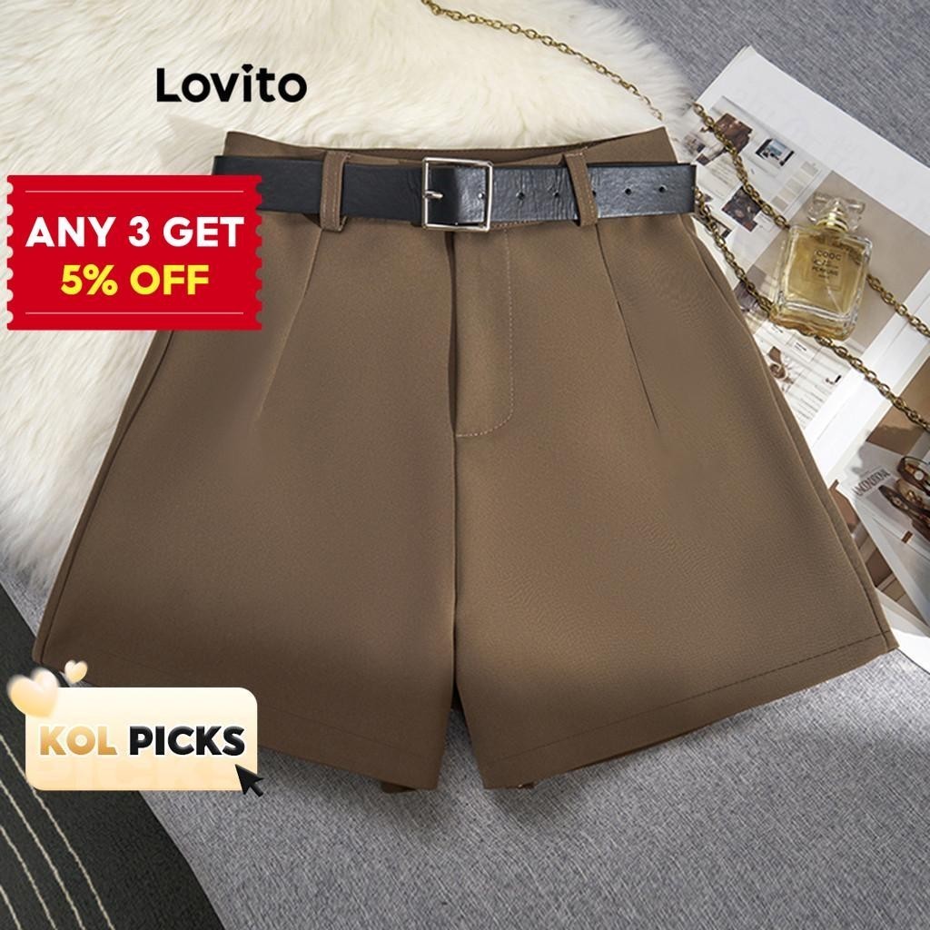 (KOL‘s pick) Lovito Women Casual Plain Button Shorts LNE29232 | Shopee ...