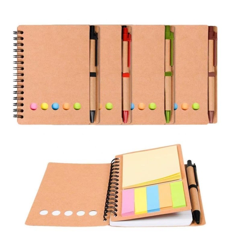 Kraft Spiral Notebook Set Snap on Note Pad with Ballpoint Pen ...