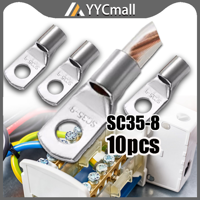 10Pcs Tinned Copper Terminal Lugs SC35-8 Crimp Terminals Battery Wire ...