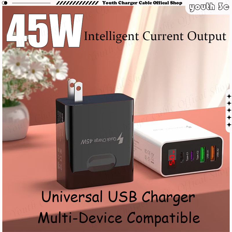 45W fast charge Intelligent Digital Display Charger 3.1A 2USB+2PD Fast ...