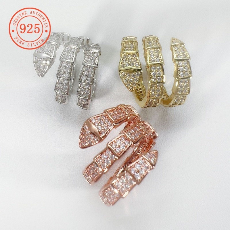 SHEFULI New Three-Circle Full Diamond Snake Bone Shining Open Ring ...