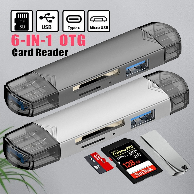 6 In1 Card Reader SD/TF Flash Drive Converter USB 3.0 Micro Type C Mini ...
