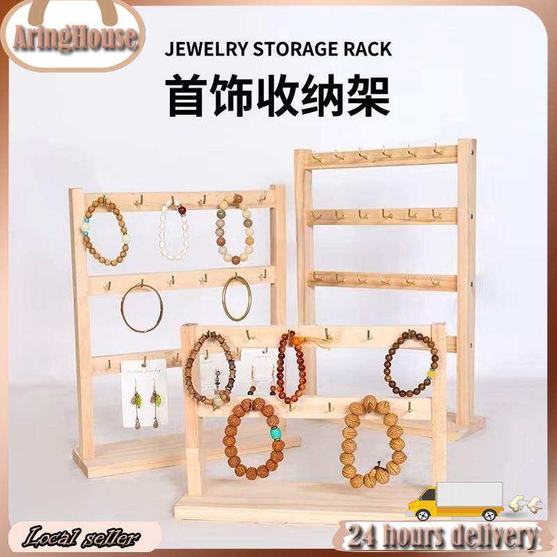 Solid Wood Keychain Jewellery Storage Rack with Hook Stall Display ...