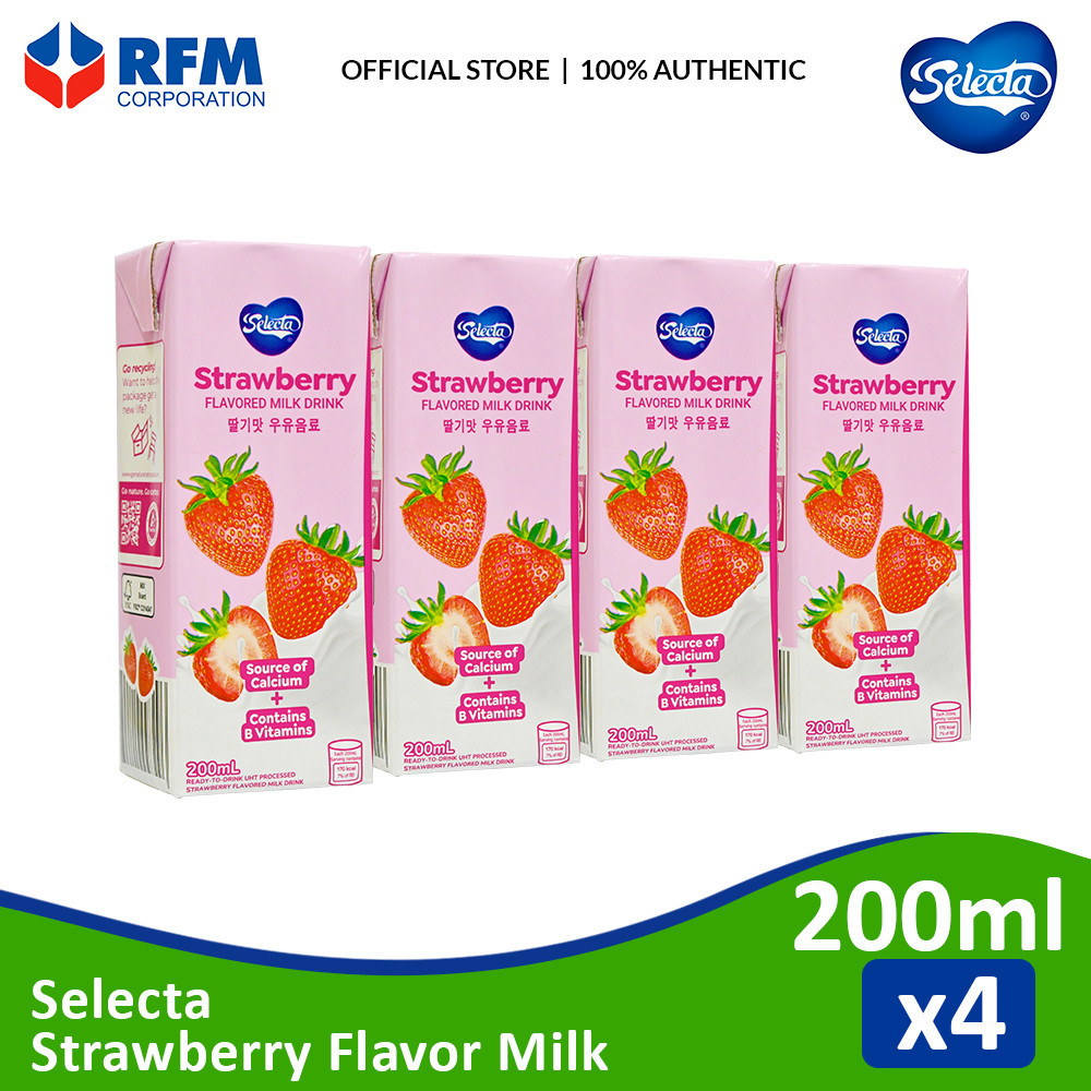 Selecta Strawberry Flavored Milk 200ml - Set of 4s | Shopee Philippines