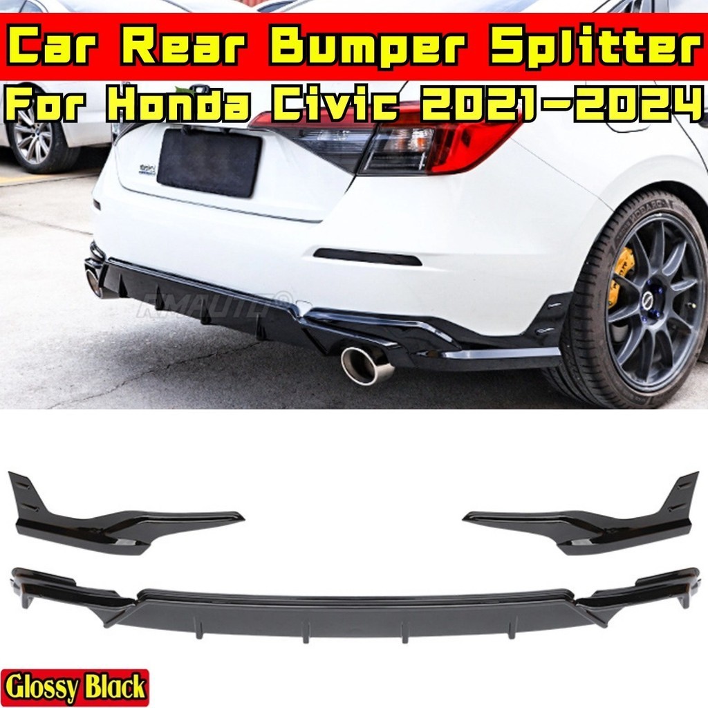 Civic Rear Bumper Lip Glossy Black MUGEN Style Rear Bumper Splitter ...