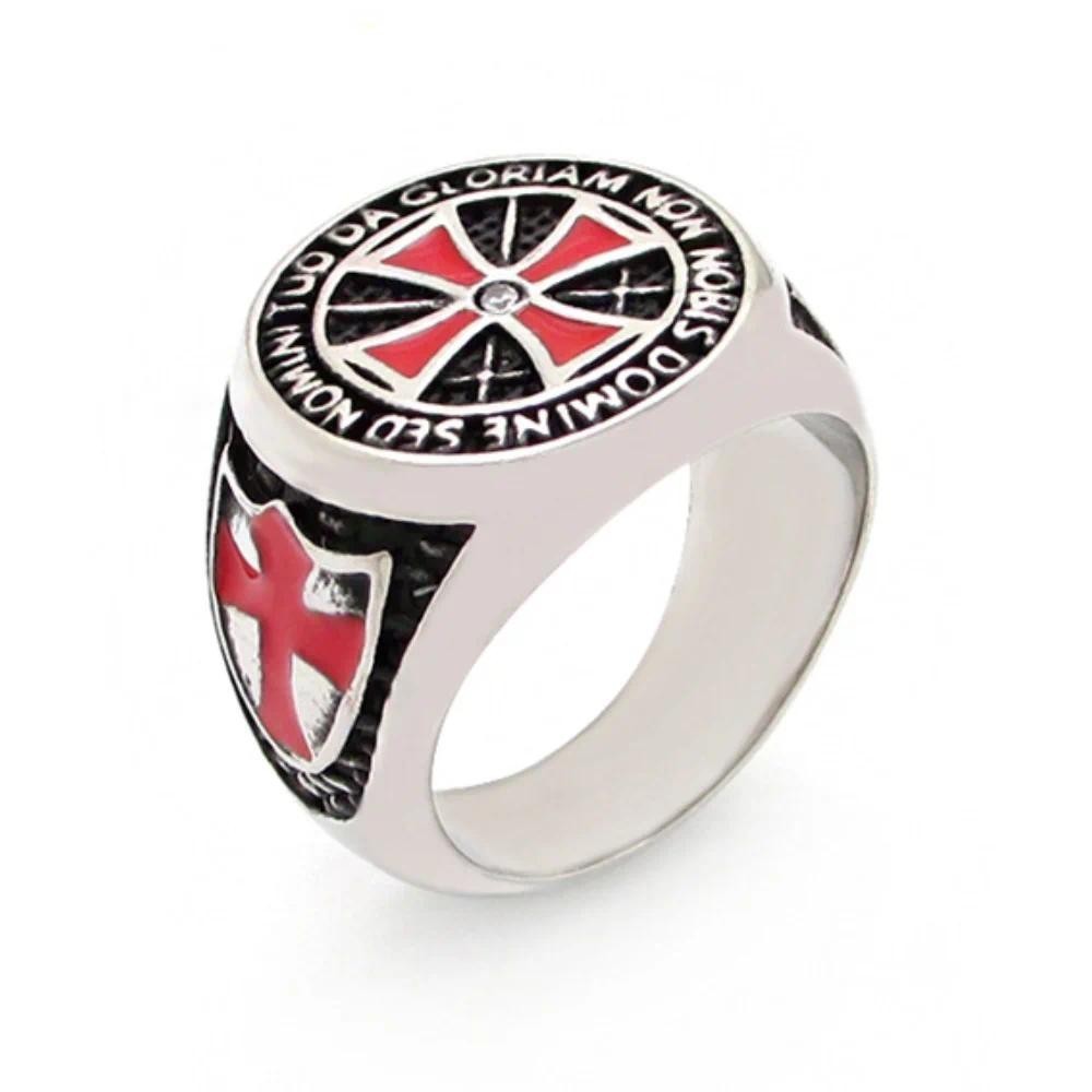 Knights Templar Cross Rings Men Stainless Steel Crystal Finger Jewelry ...