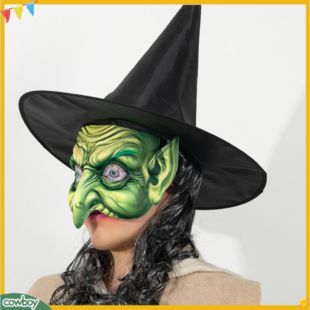 cowboy| Witch Hat with Face Cushion Halloween Costume Face Mask Spooky ...