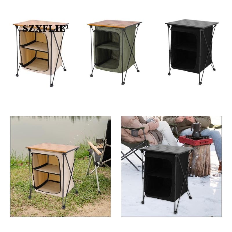 [Szxflie1] Folding Camping Storage Cabinet with 2 Tier Shelves Aluminum ...