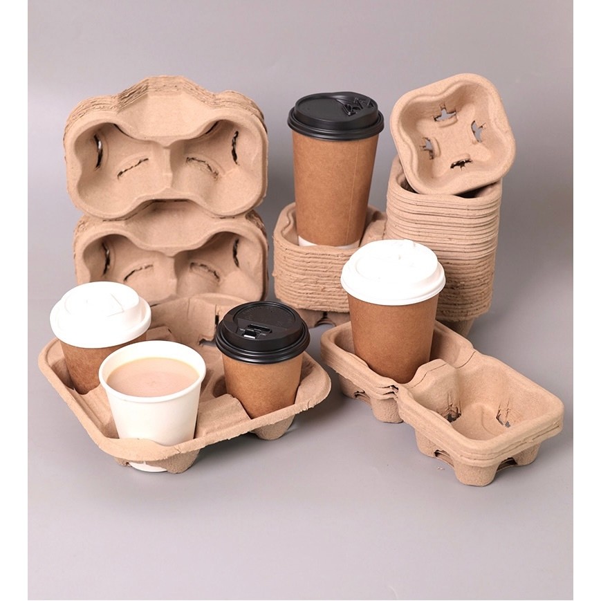 50pcs 2-cups Milk Tea Takeout Tray Coffee Cup Holder Tray Biodegradable ...
