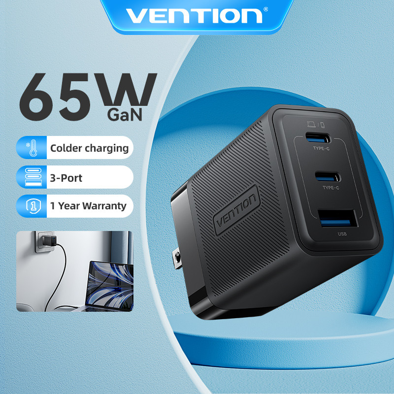 Vention 65W GaN Charger (1 Year Warranty) Type C Charger 30w 65w 100w ALL In One PD 2C+A 3 ports ...