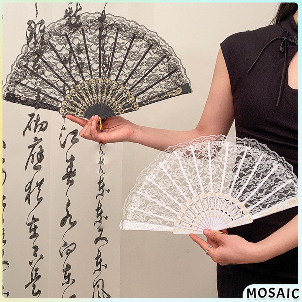 Lace Folding Fan Classical Bride Hand Fans Cosplay Party Wedding Fan ...