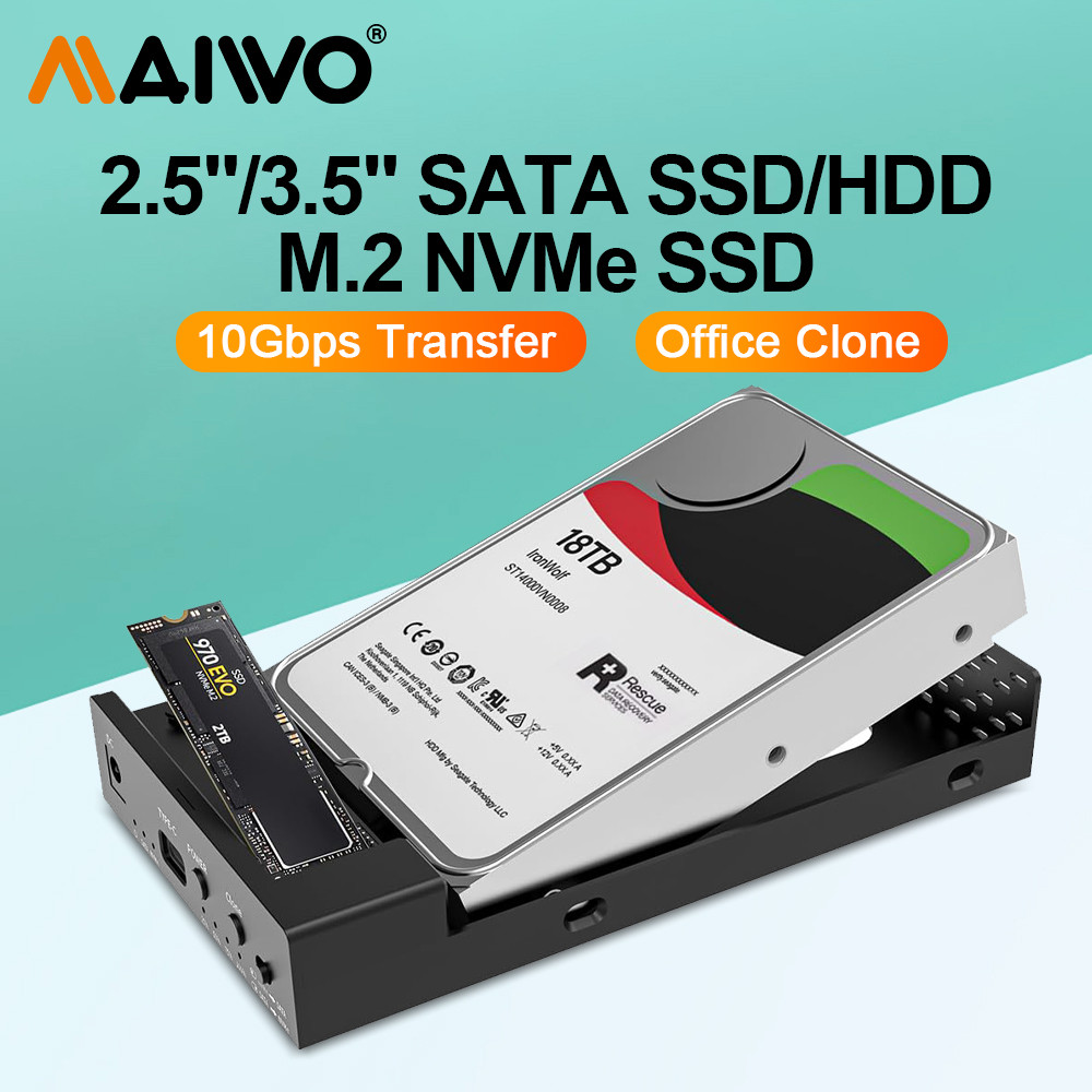MAIWO Dual bay M.2 NVMe 2.5 3.5 inch SATA SSD/HDD Docking Station ...