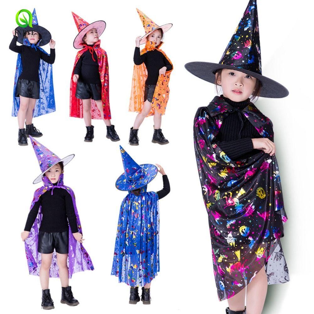 JNBYE Witch Cloak Cape with Hat, Star Sequin Halloween Clothing, Cute ...