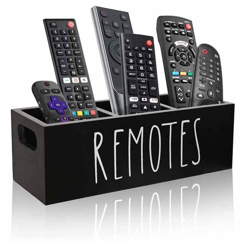 Wooden TV Remote Control Storage Rack Desktop Wood Remote Control ...