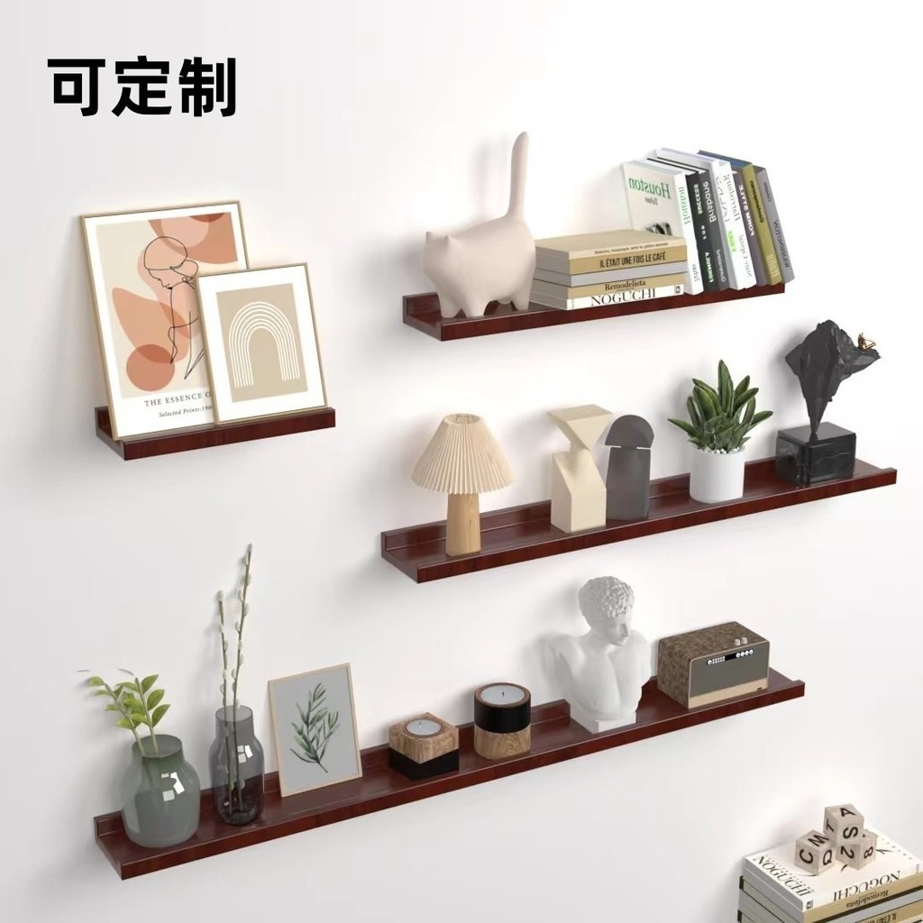 Punch-Free Flat Partition Solid Wood Wall Shelf Living Room Wall Bookshelf Hanging Wall ...