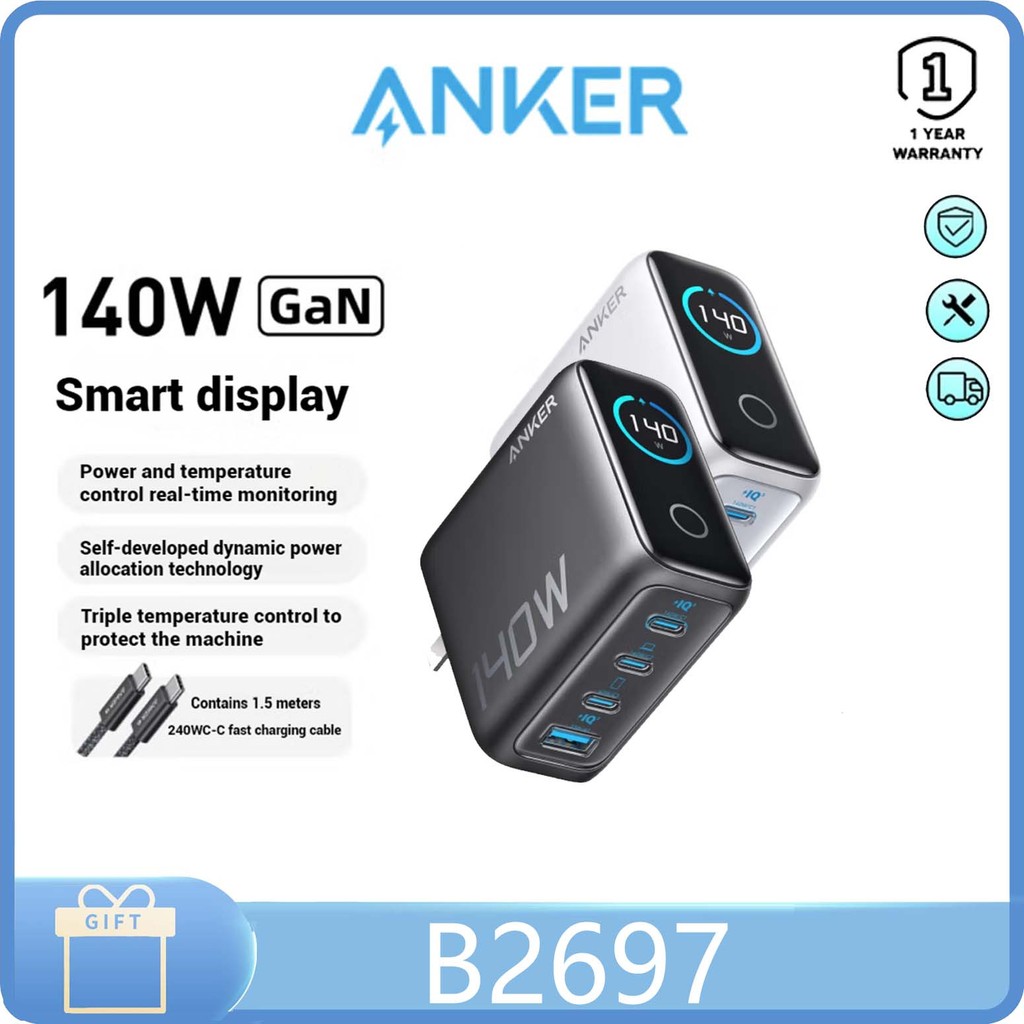 Anker B2697 Zolo Gallium nitride Charger Wiring Set 140W PD Fast Charge 3C1A with Smart window 1 ...